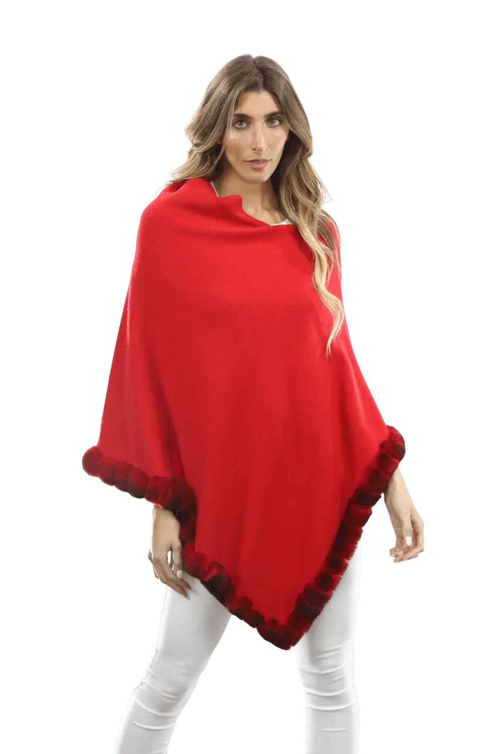 Red Poncho with Rex Rabbit Trim – Rockwell Tharp